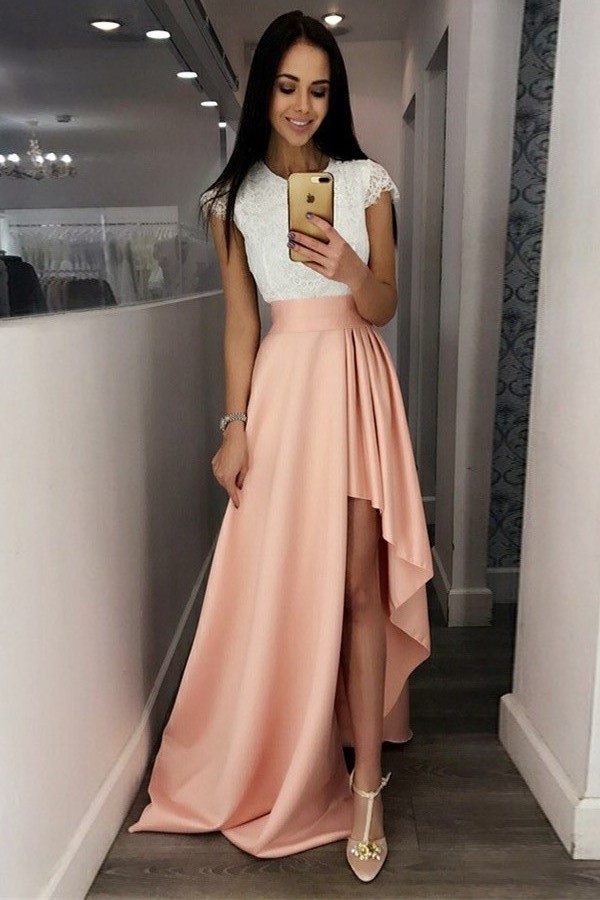 Cap Sleeves Prom Dress,Side Slit Prom Dress,Prom Dress For Teens,Long ...